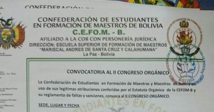 CEFOM-B Bolivia: Confederación de Estudiantes en Formación de Maestros ...