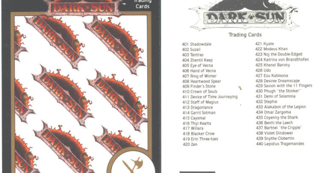 Adventures under the Dark Sun: Dark Sun Trading Cards