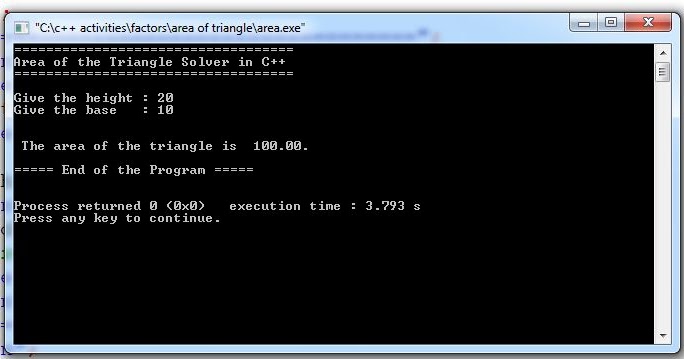 Free Programming Source Codes And Computer Programming Tutorials Area Of The Triangle Solver In C