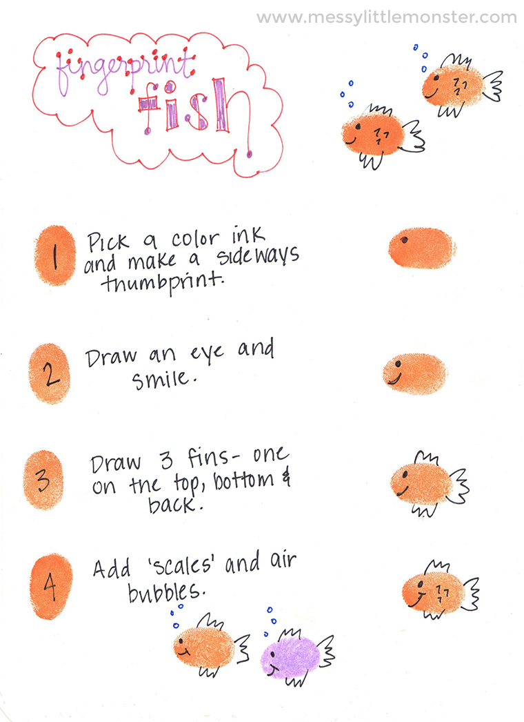 Ocean Theme Thumbprint Animals - Easy step by step instructions - Messy ...