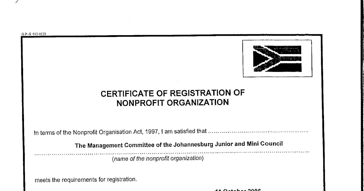 JJC: NPO STATUS CERTIFICATION