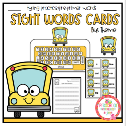 Bus Theme Pre-Primer Sight Words Practice with Keyboard ~ Preschool ...