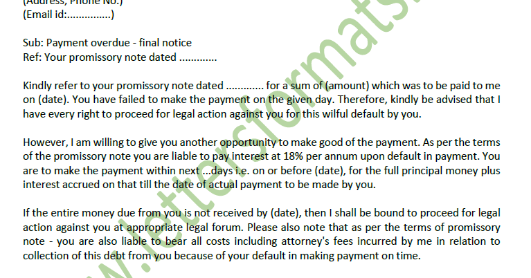 Demand Notice format for Overdue Payment on Promissory Note