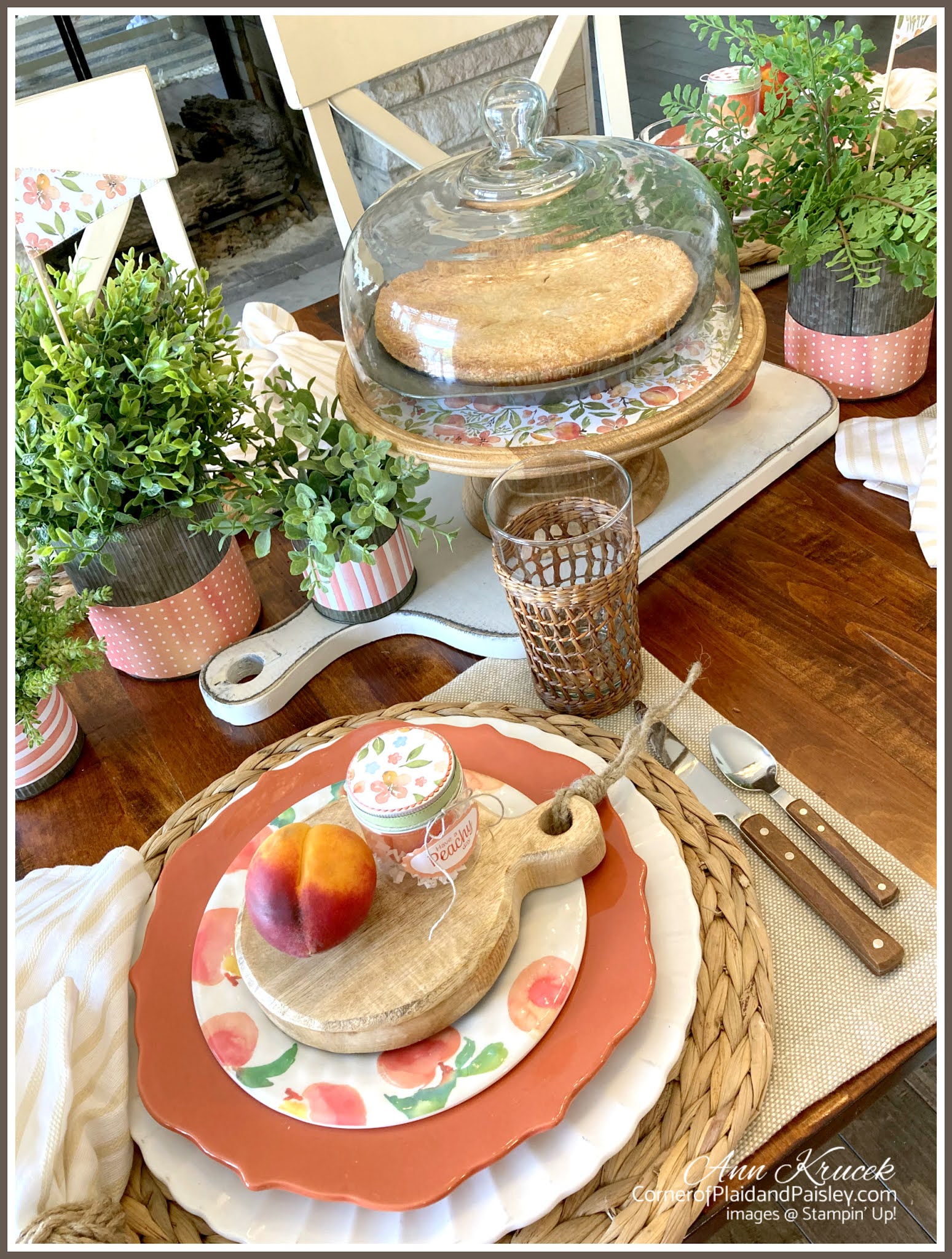 Sweet Peach Summer Table - Corner of Plaid and Paisley