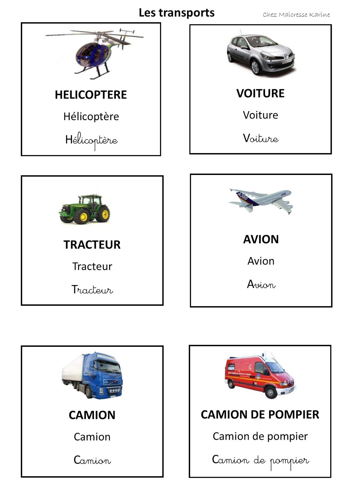 Chez Maicresse Karine: Cartes de nomenclature Les transports Chez Maicresse Karine: Cartes de nomenclature Les transports