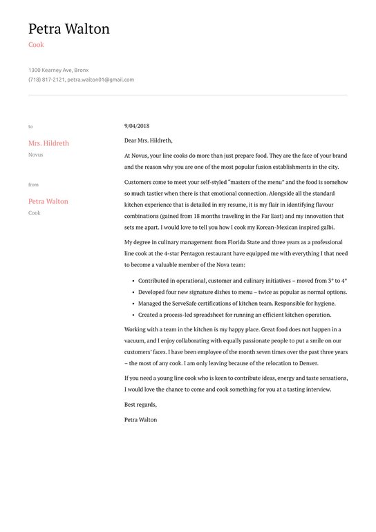 Cook Cover Letter Resume Letter Cook Cover Letter Resume Letter