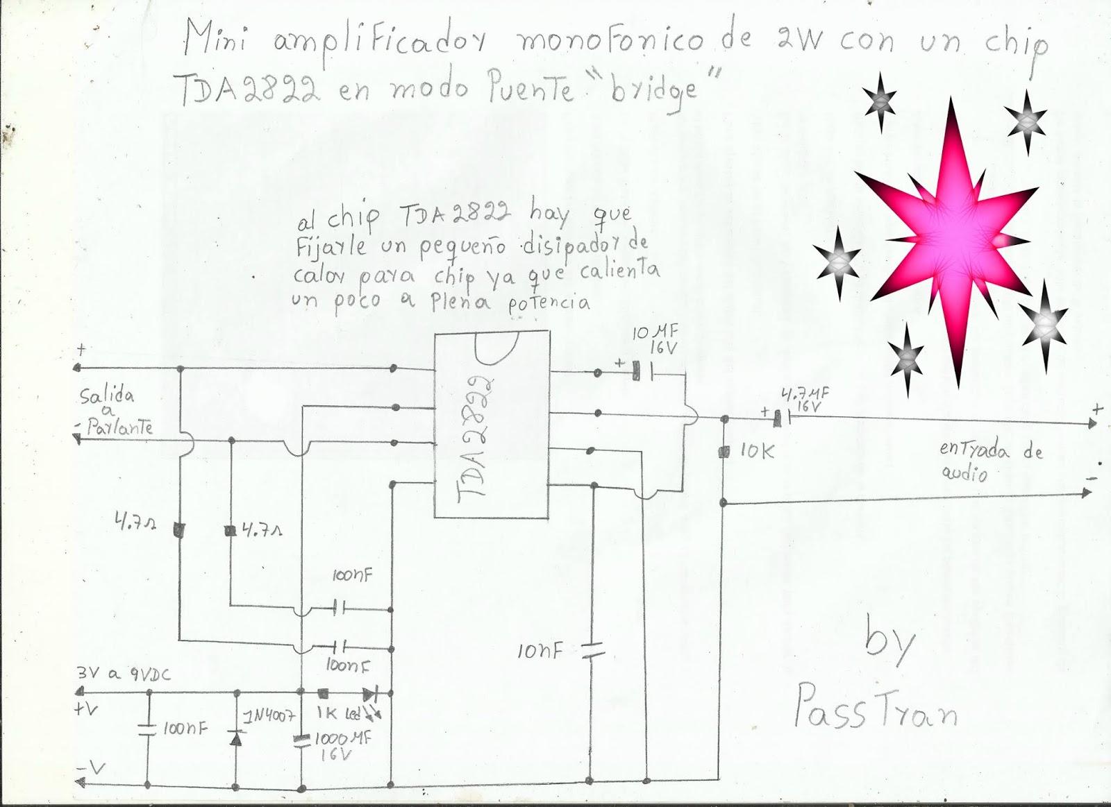 mini amplificador monofonico de 2 W con un chip TDA2822 o un PJ2822 en ...
