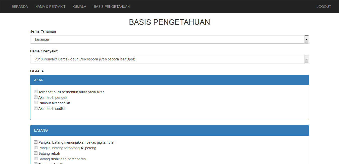 Source Code Php Sistem Pakar Diagnosis Hama And Penyakit Pada Tumbuhan Cabe Dan Bawang Merah