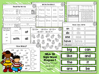 Colors and Kindergarten: IRLA 1G I Love My Green Words!
