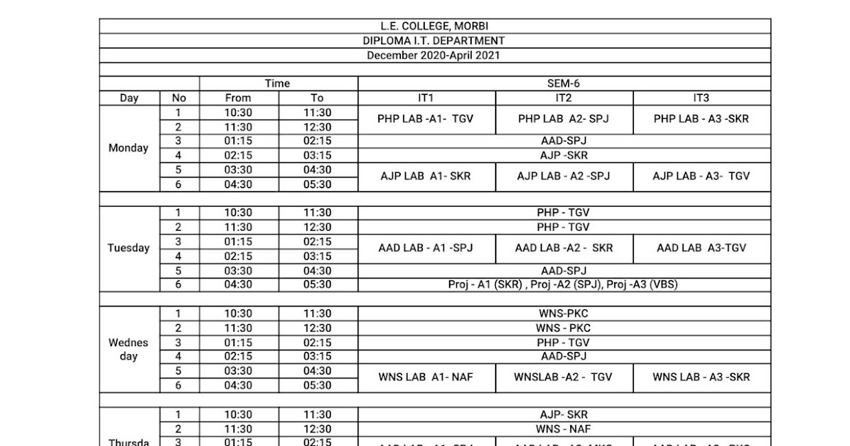 TIMETABLE SEMESTER-6