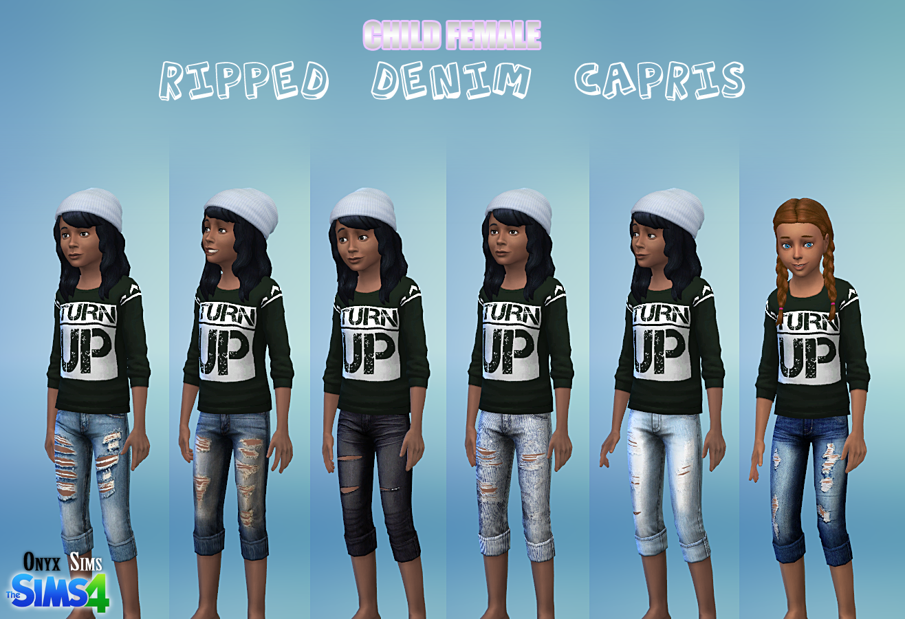 TS4 - Child Female Ripped Capris - Onyx Sims