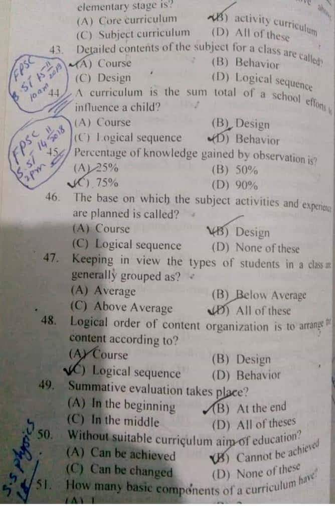 FPSC pedagogy mcqs SST past papers FPSC pedagogy mcqs SST past papers