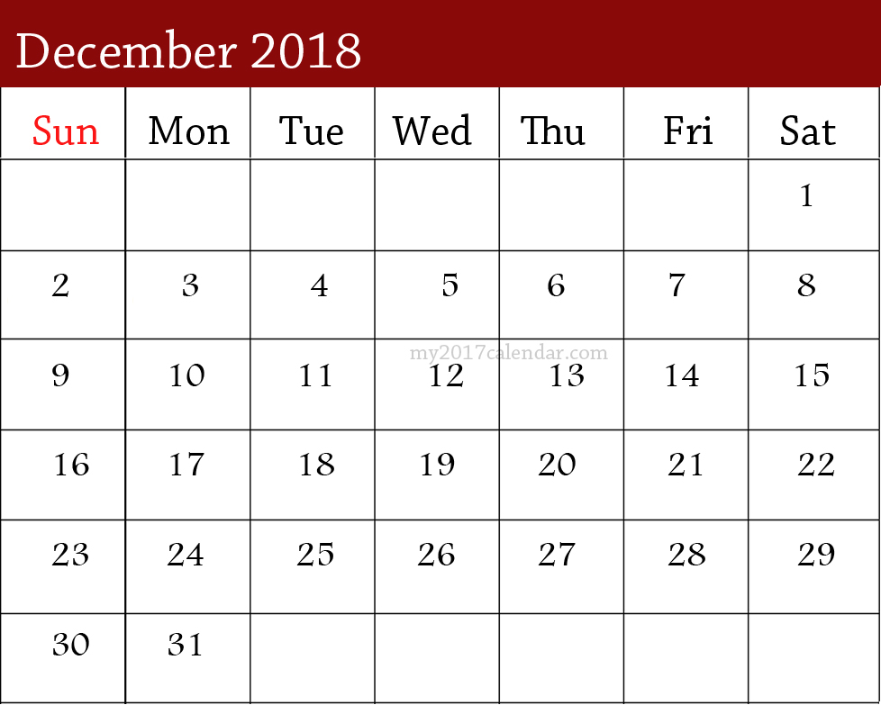 Printable Calendar December 2018 ~ Medical Resume