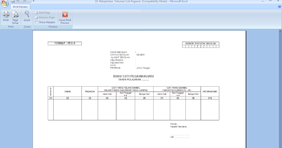 Contoh rekap cuti tahunan guru dan karyawan - antapedia.com