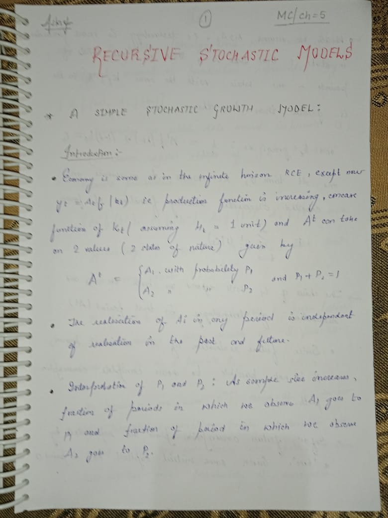 Macro B Recursive Stochastic Model A Simple Stochastic Growth Model