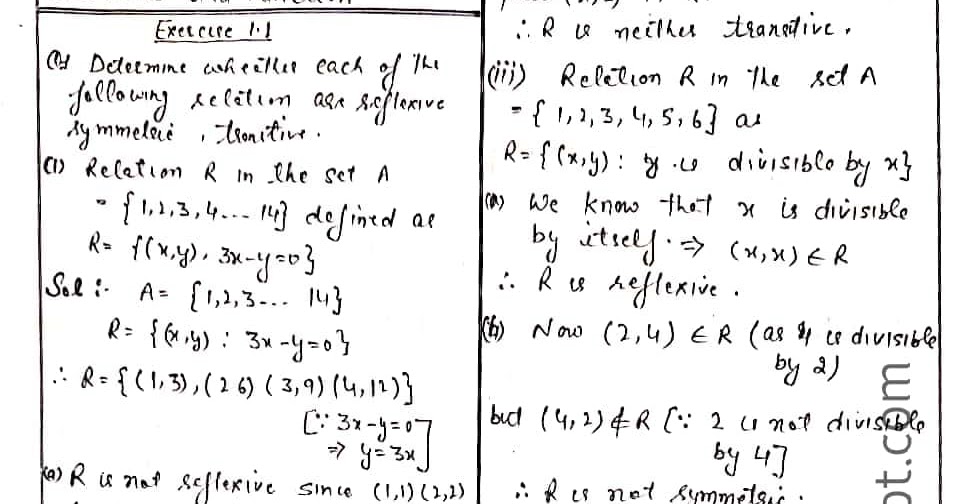 Relation and Function Class 12th Math Handwritten Notes