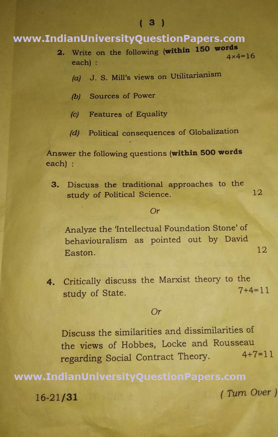 Dibrugarh University B.A 5th Semester Political Science Political ...