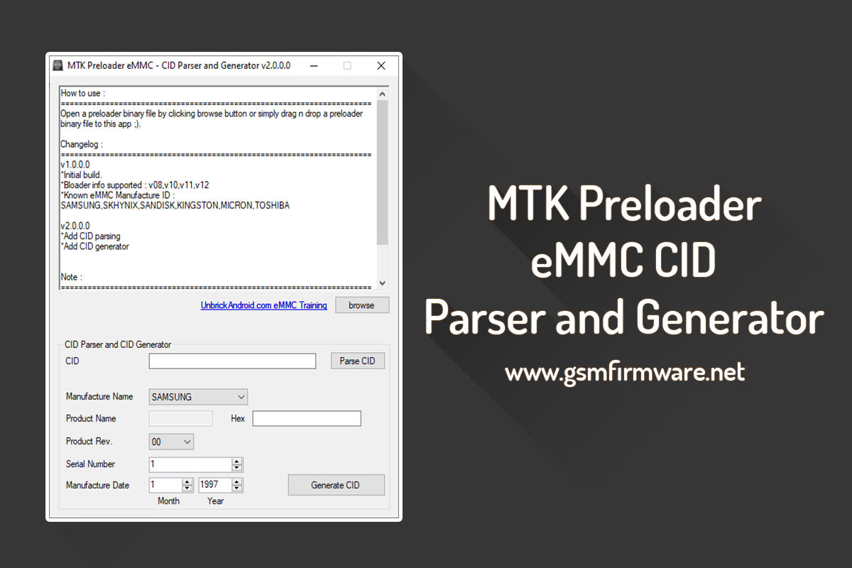 MTK Preloader eMMC - CID Parser and Generator v2.0.0.0