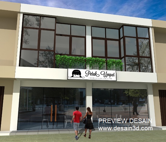 Jasa desain ruko restaurant tampak depan konsep industrial - DESAIN RUKO