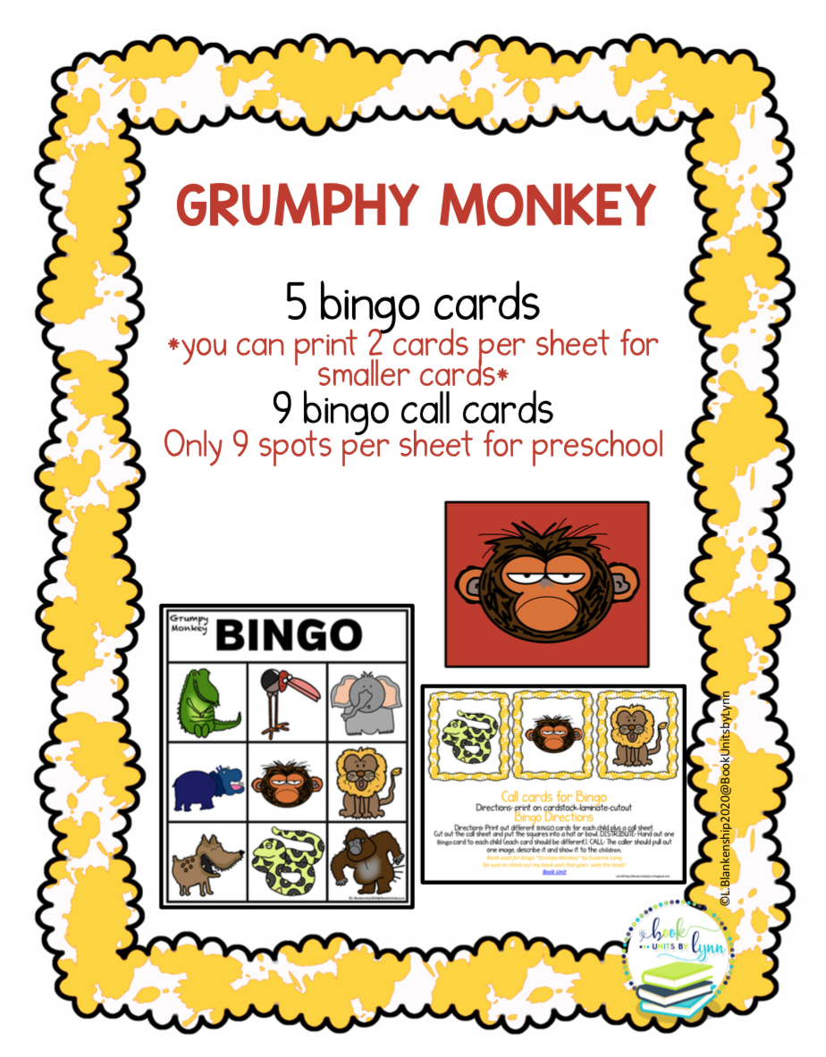GRUMPY MONKEY BINGO ~ Book Units by Lynn