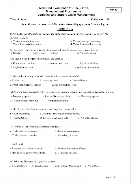 OSPU MP logistics and supply chain management June 2018 Question Paper ...