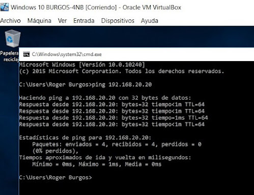 Conexión entre máquinas virtuales CentOS 8 y Windows 10 por medio del Ping