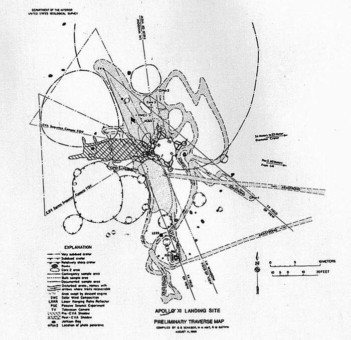 Planetary DatArt: Evolution of Apollo 11 landing site map designs