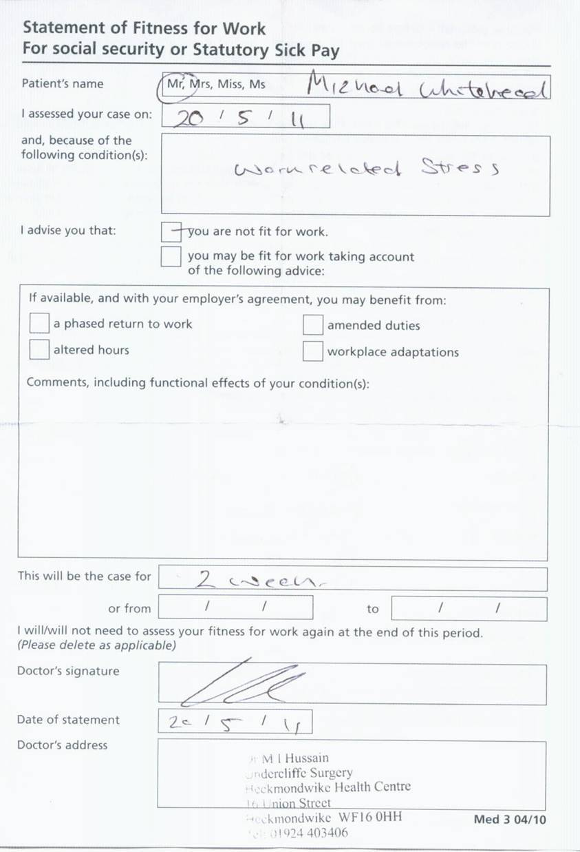 Sick Note Form , Statutory Sick Pay (SSP): employer guide: Notice and ...