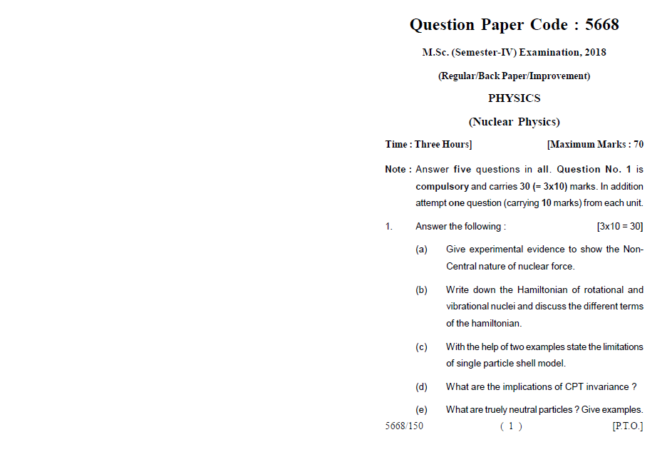 Lucknow University M.Sc. (Semester - IV) (Regular/Back Paper ...