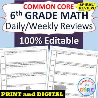 Exceeding the CORE: 6th Grade Math Common Core Daily / Weekly SPIRAL REVIEW