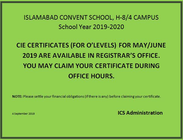 Islamabad Convent School H-8/4 Campus: Cambridge International ...
