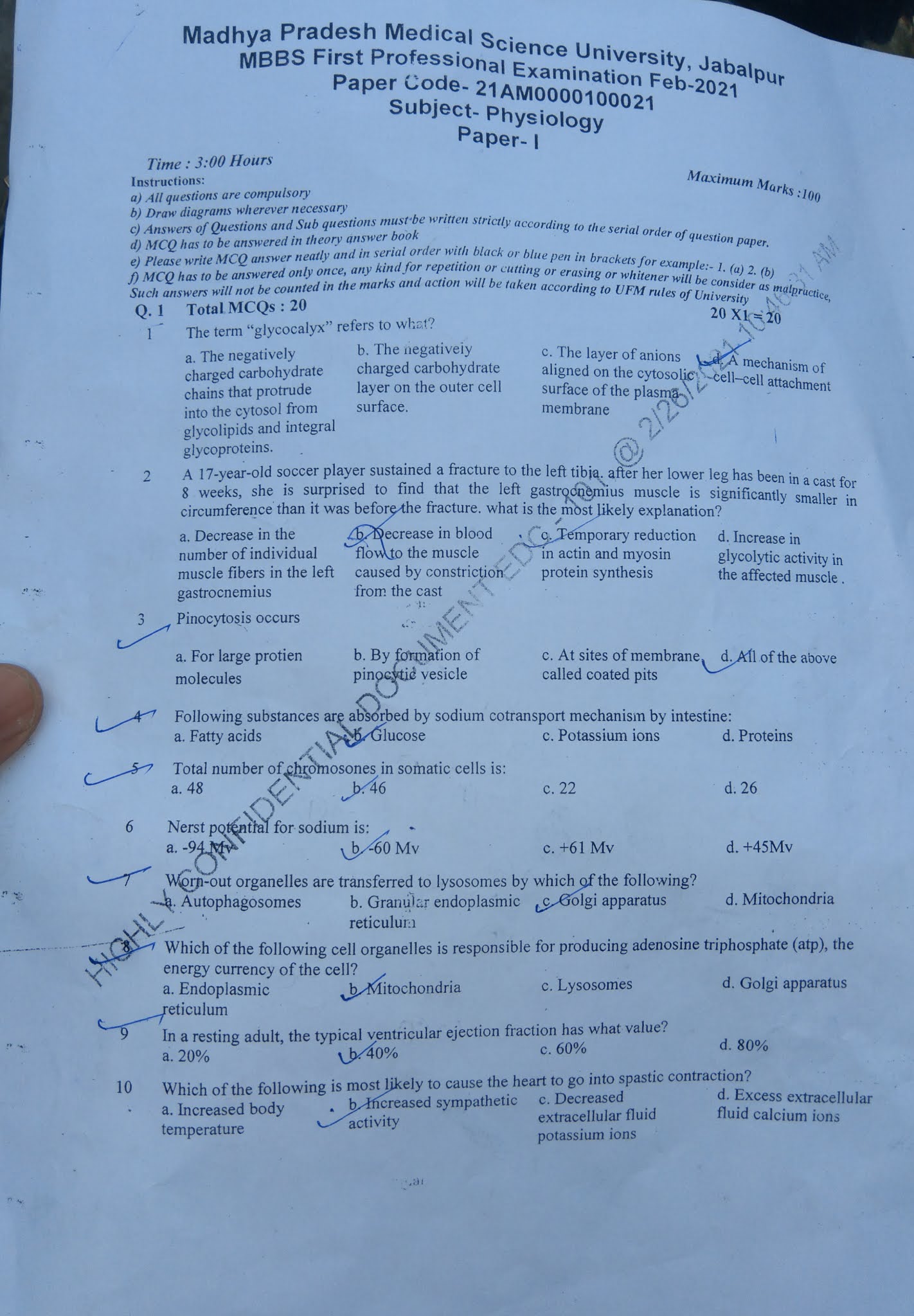 MBBS ophthalmology paper 2021