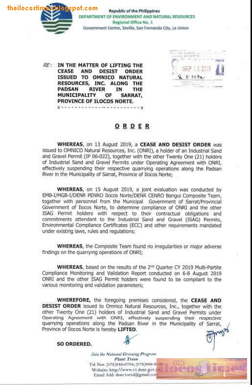 DENR lifts OMNICO ban