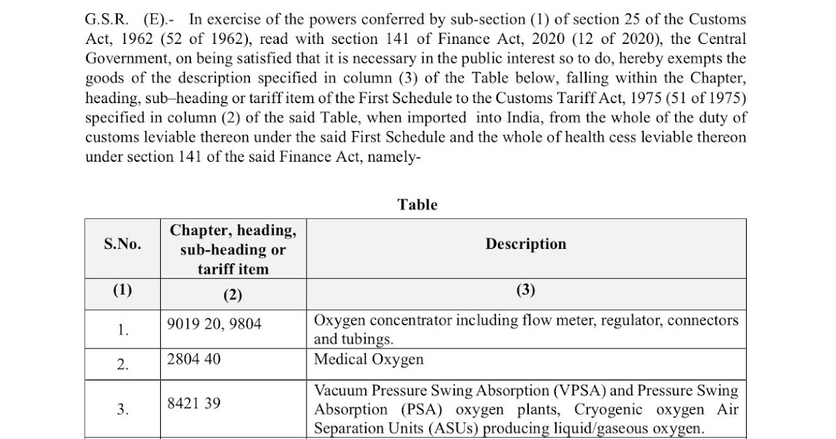 Customs duty exemption on medical grade oxygen, oxygen related ...