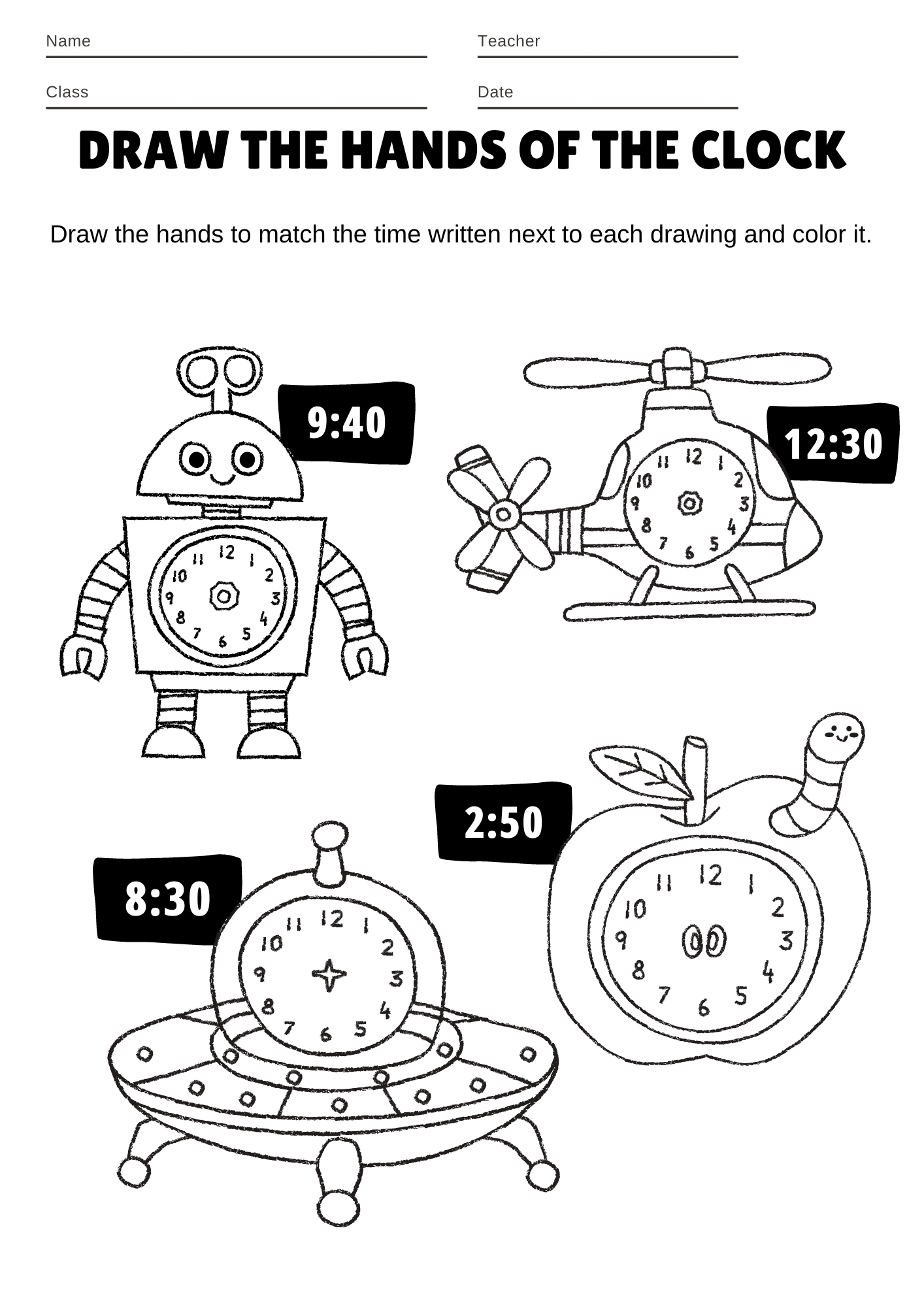 Animations a2z: Learning Clock- Educational Coloring Pages
