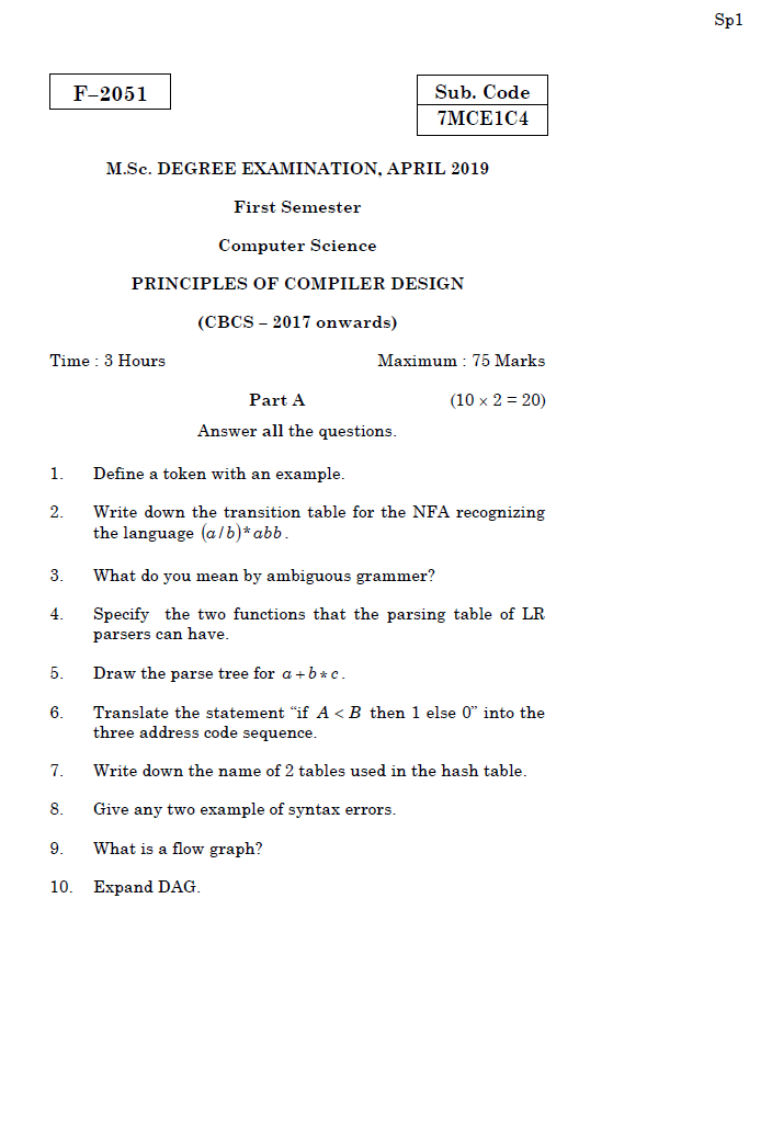 Alagappa University M.Sc.,(CS)- PRINCIPLES OF COMPILER DESIGN APRIL ...