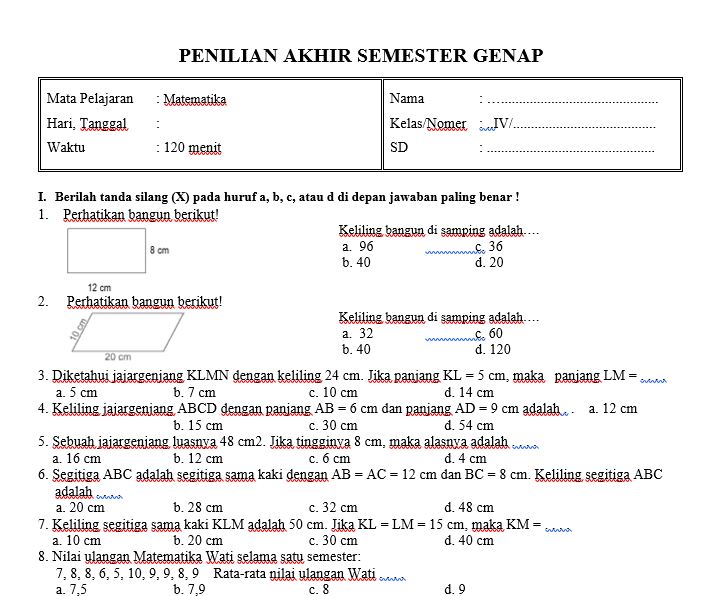 Soal UAS Matematika Kelas 4 Semester 2 Kurikulum 2013 - MATERI KULIAH Soal UAS Matematika Kelas 4 Semester 2 Kurikulum 2013 - MATERI KULIAH