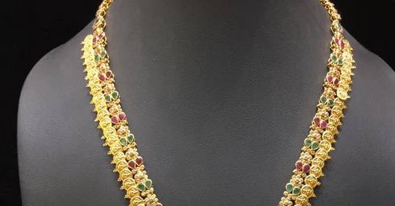 Gemstone Long Chain with Kasu Coins - Jewellery Designs