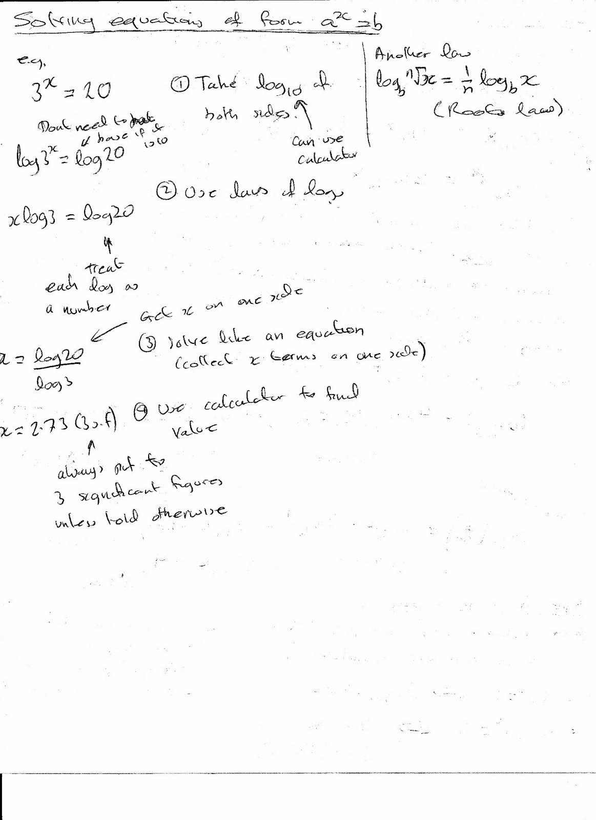 A Level Maths Notes: Logarithms - Solving log and exponential equations