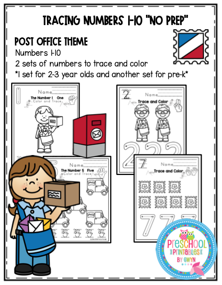 Post Office Number Practice 1-10 "No Prep" ~ Preschool Printables