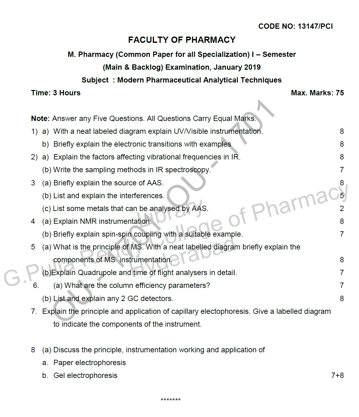Osmania University M. Pharmacy (Common paper for all Specialization) I ...