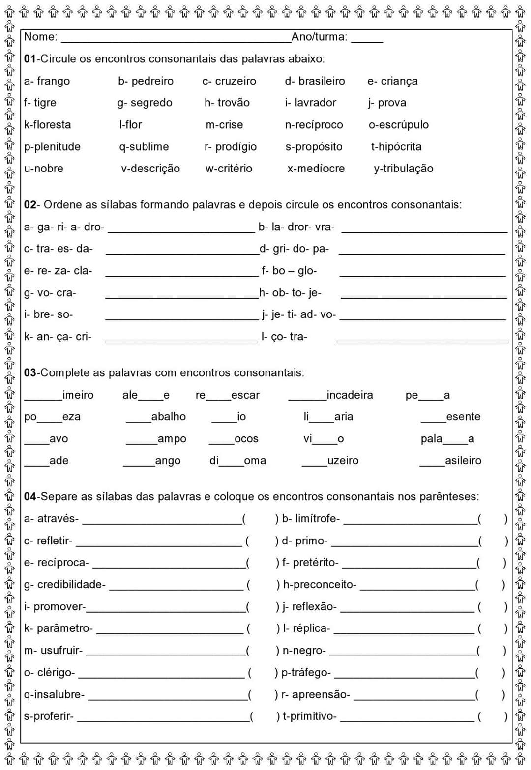 Atividades Dígrafo E Encontro Consonantal - FDPLEARN