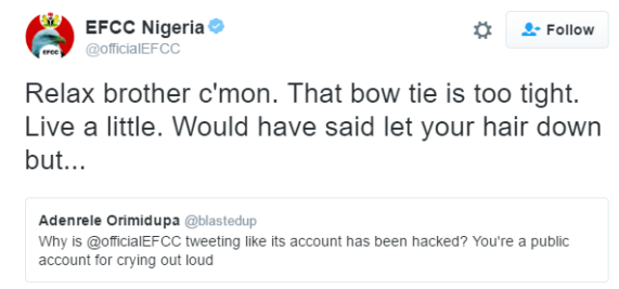EFCC gives a hilarious reply to a man who called them out on twitter