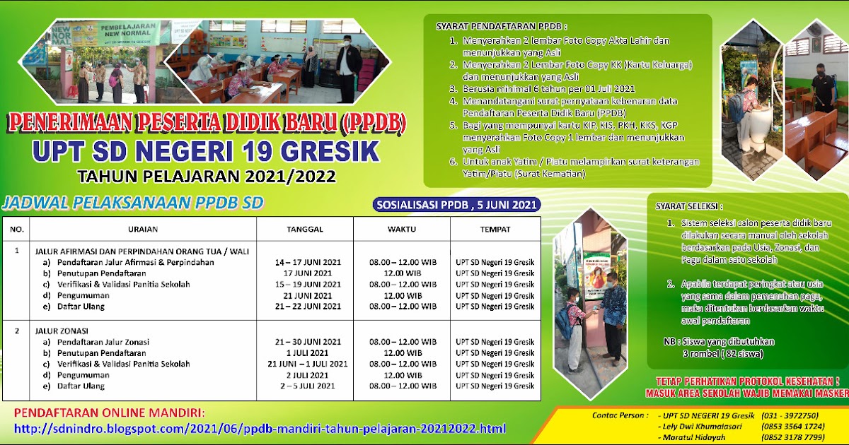 PPDB MANDIRI TAHUN PELAJARAN 2021/2022 - UPT SD NEGERI 19 GRESIK