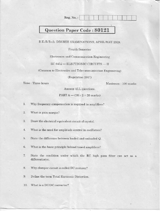 Anna University EC 8452 - ELECTRONIC CIRCUITS -II APRILMAY 2019 ...