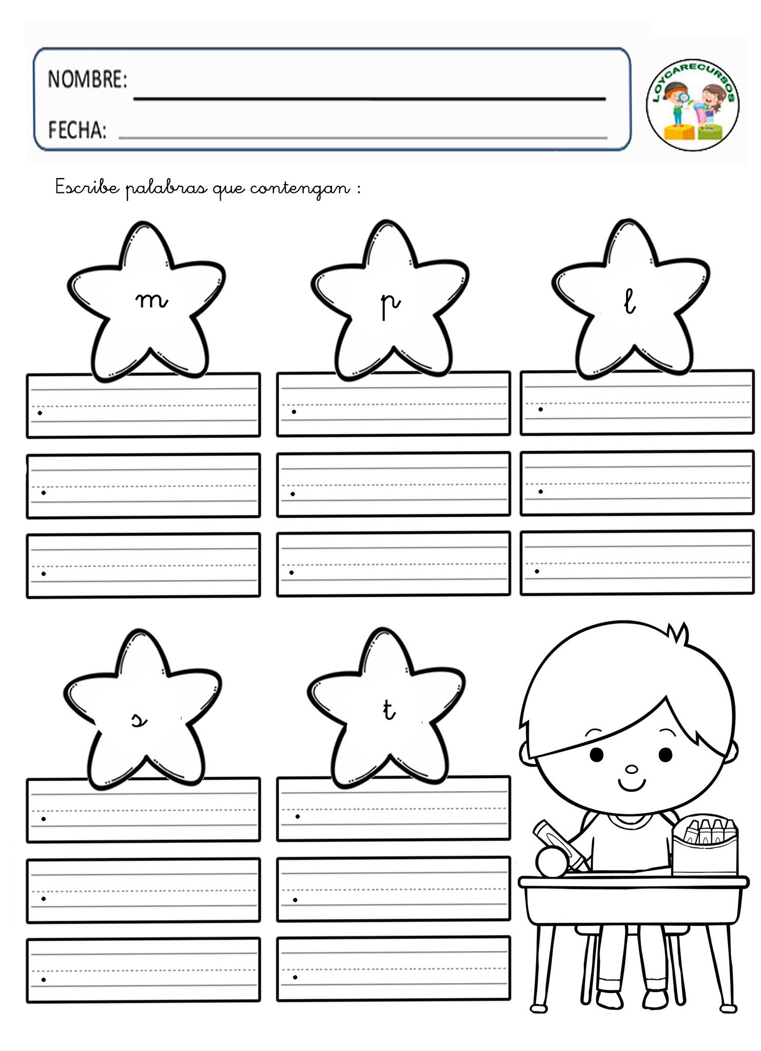 RECURSOS DE EDUCACIÓN INFANTIL: FICHAS PARA ESCRIBIR PALABRAS