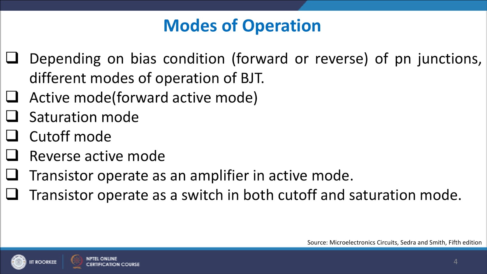 Lecture 2: Bipolar Junction Transistor : Modes of operation - I ...