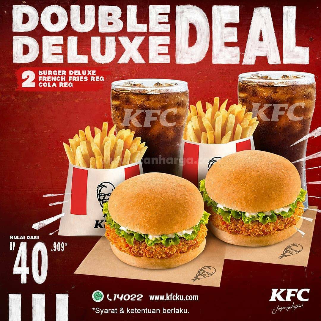 Promo KFC Double Deluxe Deal - 2 Burger + 2 Cola Reg mulai Rp 40.909 ...
