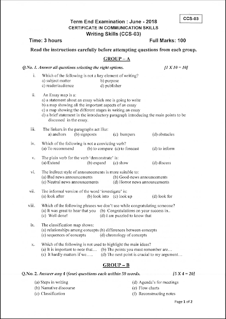OSPU CCS writing skills June 2018 Question Paper - University Question ...