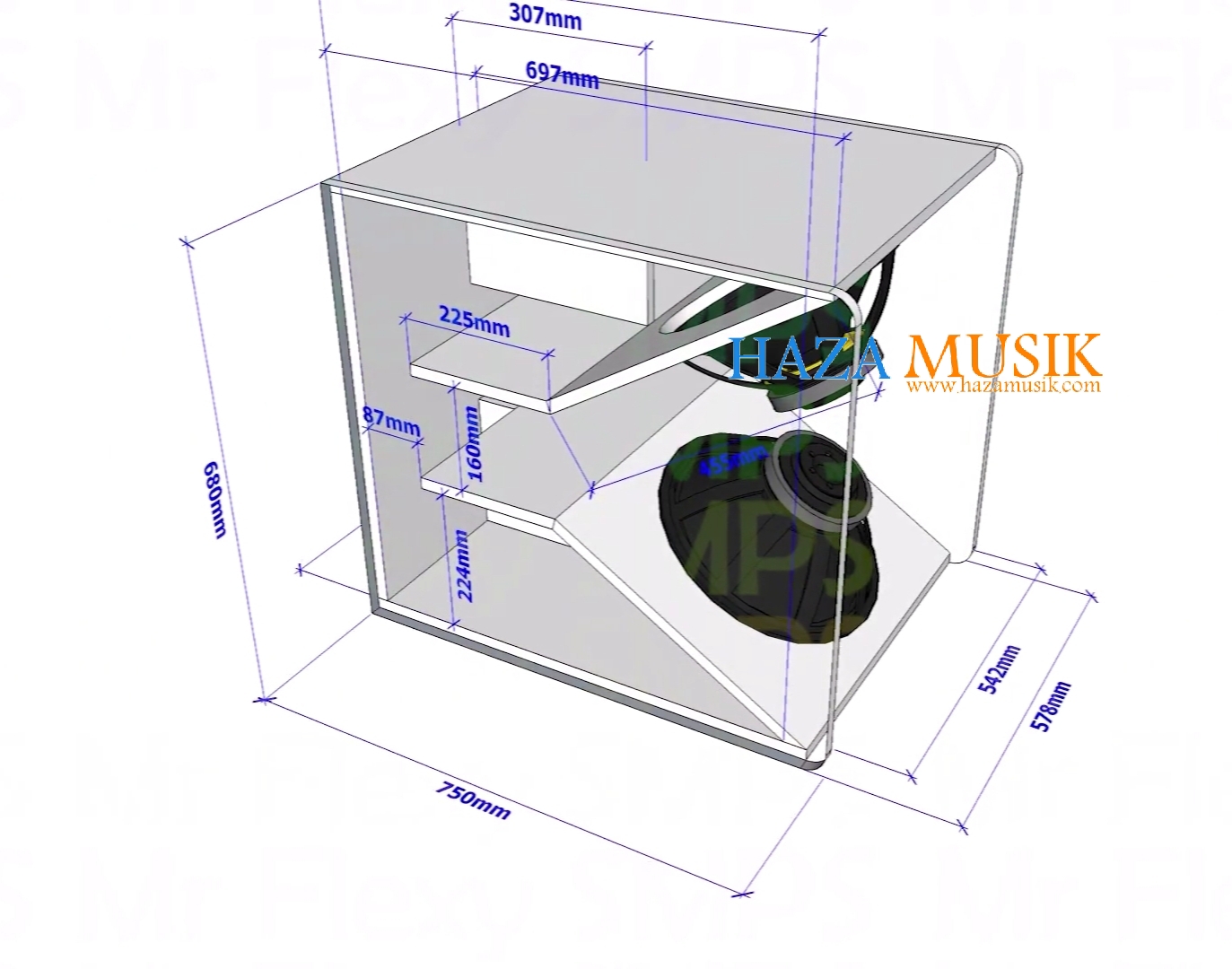 Gambar ukuran box speaker double low mid15inch lapangan - HAZA MUSIK